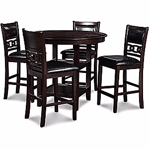 New Classic Furniture Gia 5-Piece Round Counter Height Dining Set with 1 Dining Table and 4 Chairs, 42-Inch, Ebony