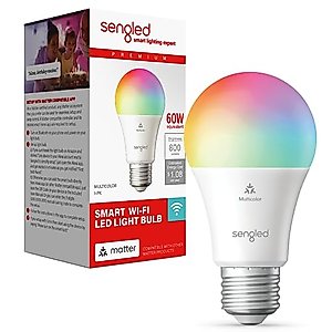 Sengled LED Smart Light Bulb (A19), Matter-Enabled, Multicolor, Works with Alexa, 60W Equivalent, 800LM, Instant Pairing, 2.4 GHz, Wi-Fi, 1-Pack