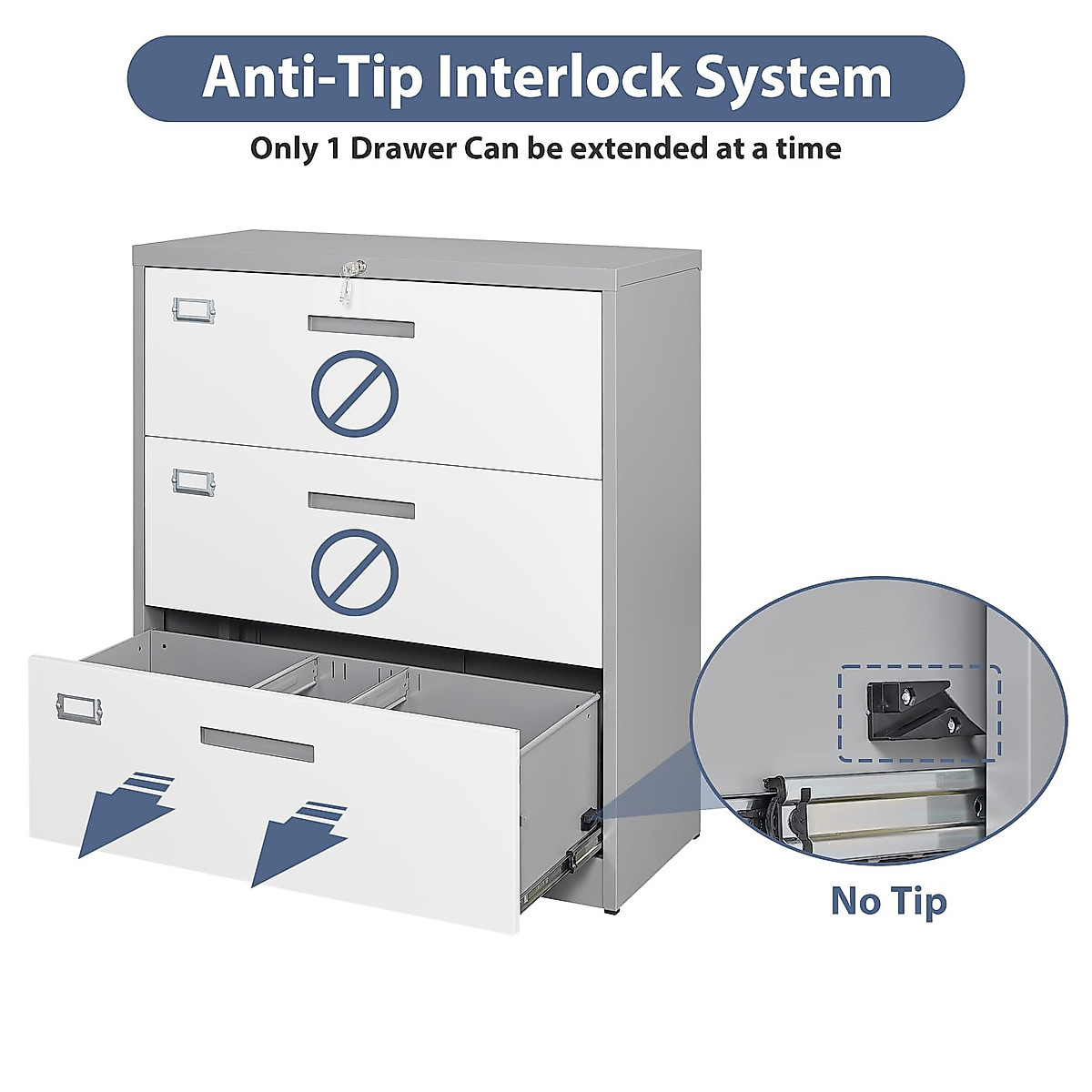 LISSIMO Lateral File Cabinet with Lock, 3 Drawer Metal Storage Filing Cabinet for Hanging Files Letter/Legal/F4/A4 Size, Vertical Files Cabinet for Home Office