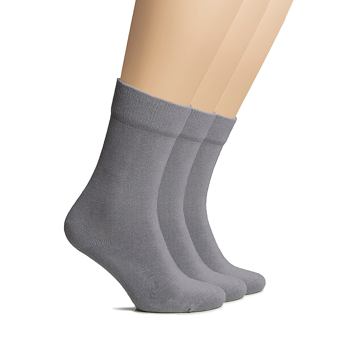 Hugh Ugoli Women's Thick Cotton Winter Crew Socks | Warm Comfort Boot Socks, Breathable & Comfortable, Non Binding Top, 3 Pairs, Gray, Shoe Size: 10-12