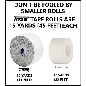 Titan Athletics - 12 Pack of Premium Quality White Athletic Tape/Sports Tape - 1.5 Inch x 45 Feet Per Roll - 100 Percent Cotton with Zinc Oxide - Easy Tear Zig Zag Design and No Sticky Residue