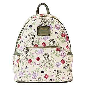 Loungefly Disney Princesses Sketch Floral All Over Print Womens Double Strap Shoulder Bag Purse