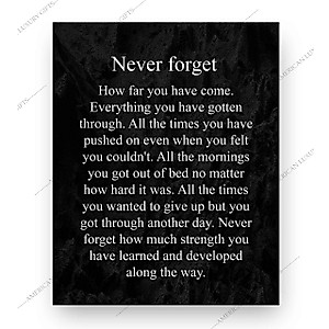 Never Forget How Far You Have Come - Inspirational Wall Art Print, Typographic Picture Print For Office Desk Decor, Living Room Décor, Studio Display, Great Motivational Wall Art Gift, Unframed 8x10