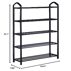 YSSOA 5-Tier Stackable Shoe Rack, 15-Pairs Sturdy Shoe Shelf Storage, Black Shoe Tower for Bedroom, Entryway, Hallway, and Closet, 1 Pack