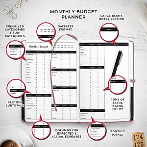 Smart Planner Budget Book – A5 Size 8.6 x 5.7 inches – Undated Budget Planner Organizer with Calendars, Debt Tracker, Expense Sheets, Savings Trackers and More – Inner Pocket for Receipts (Rose Gold)