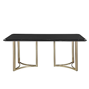 Maotifeys Modern Marble Dining Table,71" Rectangle Black Faux Marble Top Dining Table with Brushed Metal Pedestal Base,Kitchen Table for 6-8 Person Dinner Table for Dining Room,Living Room,Home Office