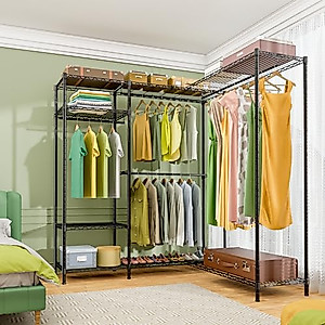 Ulif L2 Heavy Duty L-Shaped Garment Rack, 5-Tier Freestanding Clothes Rack with Shelves, Closet Organizer Storage System for Corner and Small Bedroom, 44"W x 43.3"L x 77.6"H, Max Load 802 LBS, Black