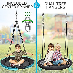 SereneLife Saucer Swing with Hang Kit, Outdoor Tree Swing with Swivel Spinner for Kids (Black)