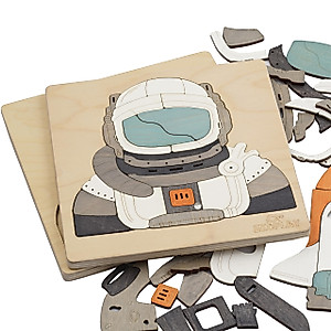 Astronaut and A Rocket | Man ON The Moon Puzzle for Kids | Multilayered 39 Piece Wooden Jigsaw Puzzle | Learning Educational Toys Gifts for Boys Girls 3 Years and Above.