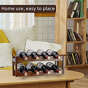 Bamboo Wine Rack, 2-Tier 8-Bottle Freestanding Display Wine Organizer Storage Shelf Table Top Countertop tle Cabinet Wine Holder for Kitchen Dining Living Room Bar Pantry Wine Cellar Basement