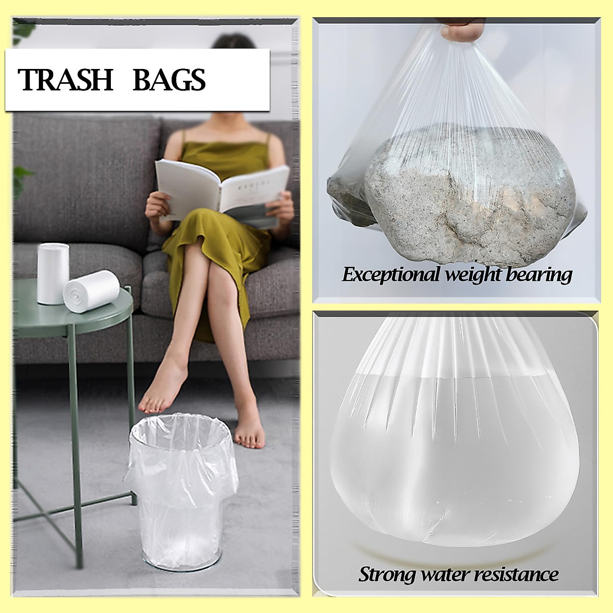 4 Gallon Small Trash Bags 220 Count, Clear Waste Basket Trash Bags for Bathroom, Kitchen, Bedroom, 5 Gallon Garbage Bags Unscented Can 15 Liters