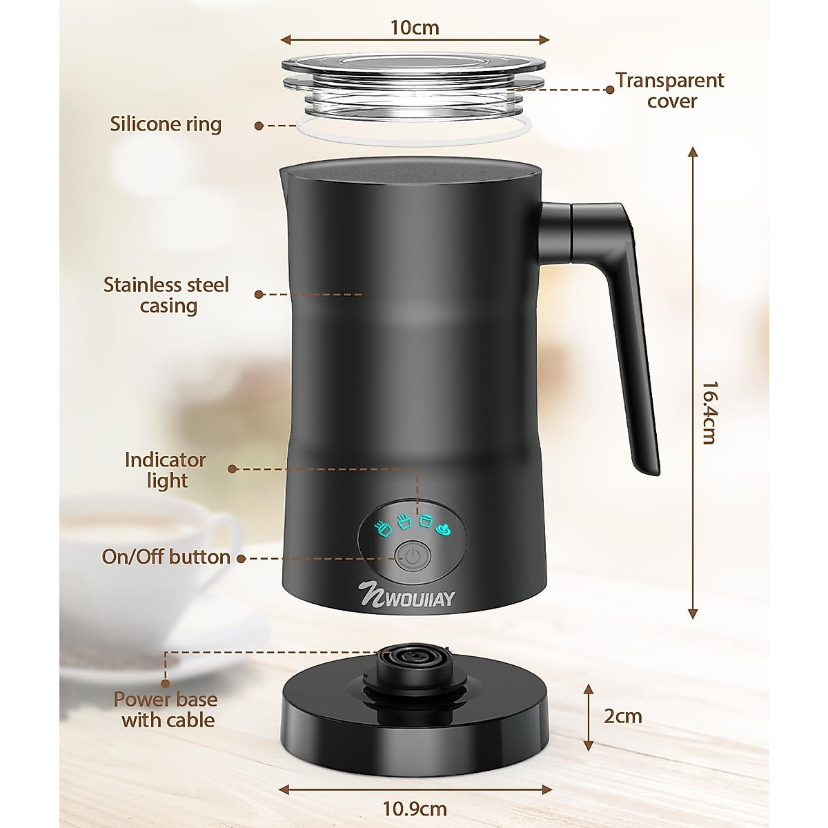 NWOUIIAY 4 in 1 Milk Frother Electric and Steamer 11.8oz/350ml Hot/Cold Foam Maker Intelligent Temperature Control Electric Milk Warmer for Latte/Coffee/Hot Chocolate/Cappuccino