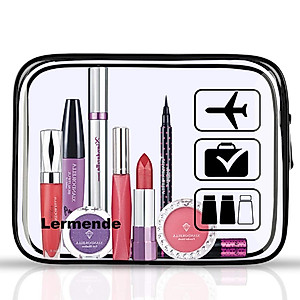 Lermende Clear Make Up Bag, TSA 3pcs Approved Makeup Bag Organizer & Cosmetic Bag for Women With Zipper, Quart Size Carry On Clear Toiletry Bag Airport Compliant Toiletries For Travel