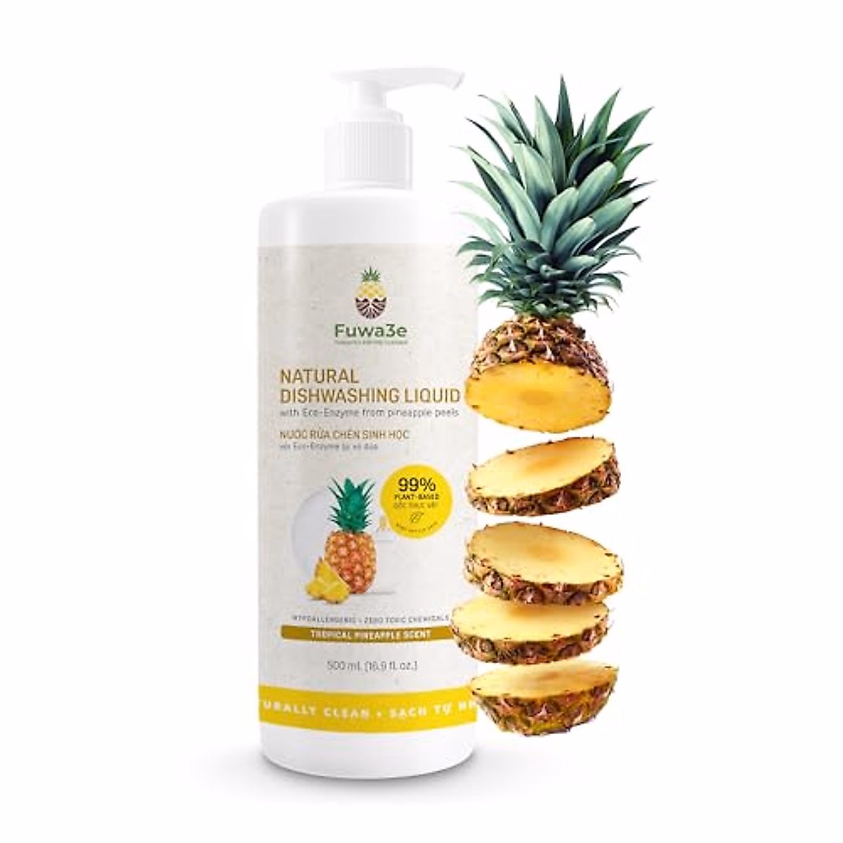 Fuwa3e Pineapple Enzyme Natural Dish Soap Tropical Pineapple Scent - 16.9oz 1 Pack - 99% Plant Based Dish Soap Liquid - Hypoallergenic Dish Soap from Discarded Pineapple Peels