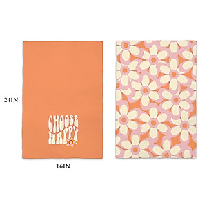 QODUNG Choose Happy Flowers Pattern Soft Kitchen Towels Dishcloths 16x24 Inch Set of 2,Retro 1970s Groovy Drying Cloth Hand Towels Tea Towels for Dorm,Teen Girls Gift