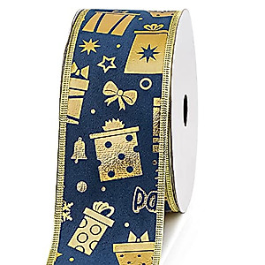 LaRibbons Wired Holiday Ribbon - 2.5 Inch by 25 Yards Crushed Velvet Wired Edge Ribbons for Christmas Crafts, Party Favor - Gift Box