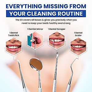 Dental Hygiene Kit - Calculus & Plaque Remover Dental Tool Set - Stainless Steel Tarter Scraper, Tooth Pick, and Mouth Mirror - Dentist Instrument Set for Teeth Cleaning (Blue)