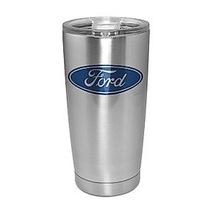 iPick Image for Ford Logo in Full-Color 20 oz Dual-Wall Insulated Stainless Steel Brush Silver Travel Tumbler