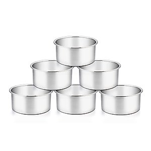 TeamFar 4 Inch Cake Pan, 6 Pcs Layer Baking Round Cake Pans Set Stainless Steel, For Baking Steaming Serving, Healthy & Sturdy, Mirror Finish & Dishwasher Safe