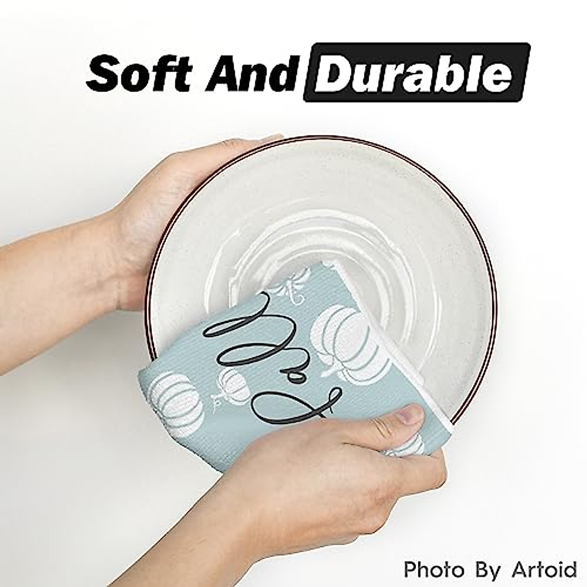 Artoid Mode Blue Watercolor Pumpkin Hello Fall Kitchen Towels Dish Towels, 18x26 Inch Seasonal Decoration Hand Towels Set of 2