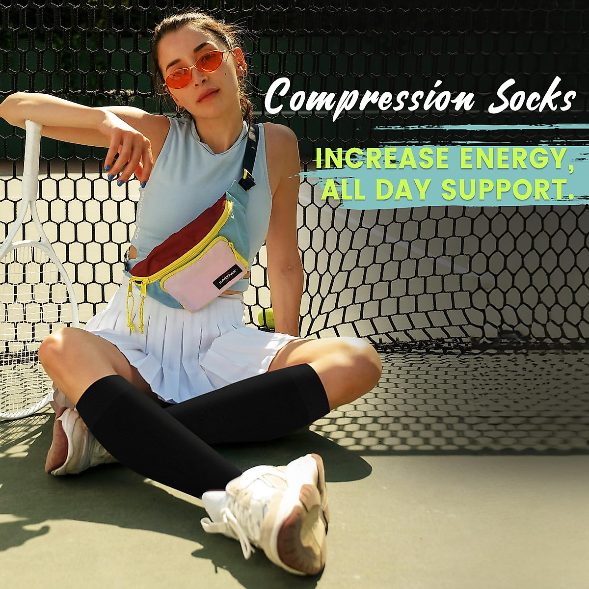 Iseasoo Copper Knee High Compression Socks For Men & Women - Best For Running,Athletic,Medical,Pregnancy and Travel -15-20mmHg (L/XL, Black)