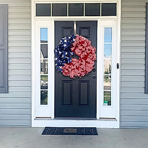 GFHN 4th of July Wreath Memorial Day Wreath, American Independence Day Wreaths Patriotic Decorations July 4th Front Door Wreath Handcrafted Hanging Wreaths for Flag Day Veterans Day Garden Home Decor