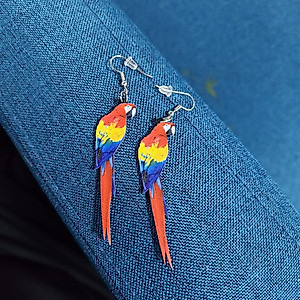 Colorful Parrot Dangling Hook Earrings for Women Cute Bird Animal Dangle Drop Silver Plated Pin Earring Lovely Boho Jewelry Gifts Hypoallergenic