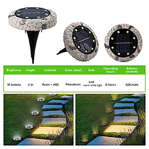 4 Pack Solar Ground Lights, Upgraded 8 LED Outdoor Waterproof Bright In-Ground Stone Decor Disk Lights, Solar Powered Garden Lights, Landscape Lighting for Pathway Yard, Deck, Lawn, Patio, Walkway