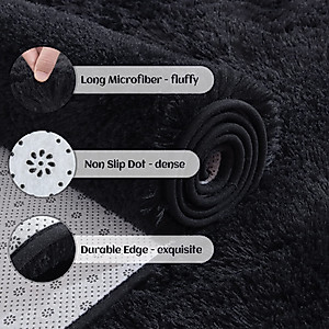 YJ.GWL Fluffy Runner Rug for Bedroom Living Room Soft Shag Rugs 2x6 Feet, Black Plush Carpet Non Slip for Nursery Dorm, Fuzzy Bedside Rug for Kids Boys Girls Room Home Decor