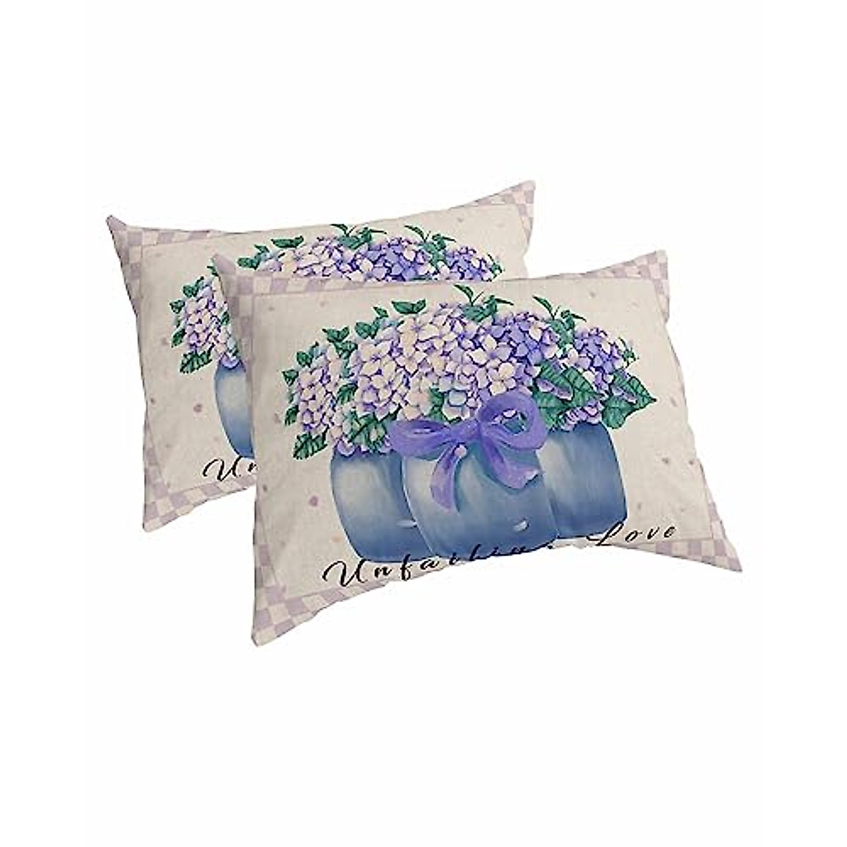 Edwiinsa Spring Floral Pillow Covers Standard Size Set of 2 Bed Pillow, Rustic Purple Plaid Summer Flowers Plush Soft Comfort for Hair/Skin Cooling Pillowcases with Envelop Closure 20''x26''