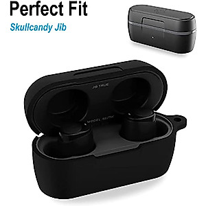 Silicone Case Replacement for Skullcandy Jib True Wireless Earbuds, Silicone Protective Skin Sleeve Accessory with Keychain (Black)