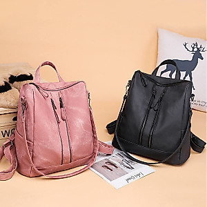 Poopy Women Multifunctional Soft Leather Handbag Purses Shoulder Backpack Crossbody Zipper Bag with Pocket (blue)