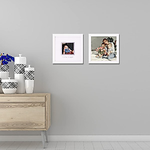 Golden State Art, White Baby Frame, Little Angel Solid Wood picture frame with White/Silver Double Mat, Baby Nursery Decor for Baby Girl or Baby Boy (8x8-inch for 4x4-inch, 1-Opening)