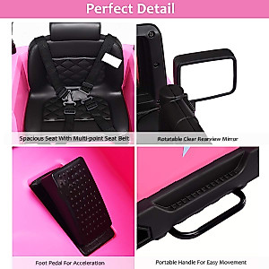 Costzon Ride On Car, 12V Battery Powered Electric Ride On Truck w/Parental Remote Control, LED Lights, Double Open Doors, Safety Belt, Music, MP3, Spring Suspension (Pink)