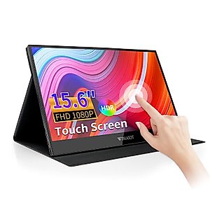 WIMAXIT 15.6" Touch Screen Portable Monitor - FHD 1080P, USB C and HDMI Connectivity, IPS Panel for Gaming and Work with Leather Cover and VESA Mount