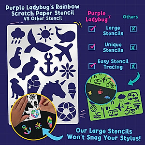 PURPLE LADYBUG 20 Pages Big Rainbow Scratch Paper Notepad for Kids - Ideal 4 5 6 7 8 9 10 11 12 Year Old Gift for Girls & Boys, Airplane Car Travel Activities for Kids Ages 4-8 & Up