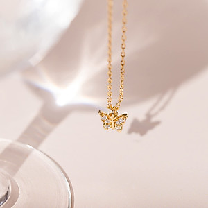 PAVOI 14K Yellow Gold Plated Butterfly Pendant Necklace | Friendship Cute Necklaces for Women | CZ Butterfly Necklaces