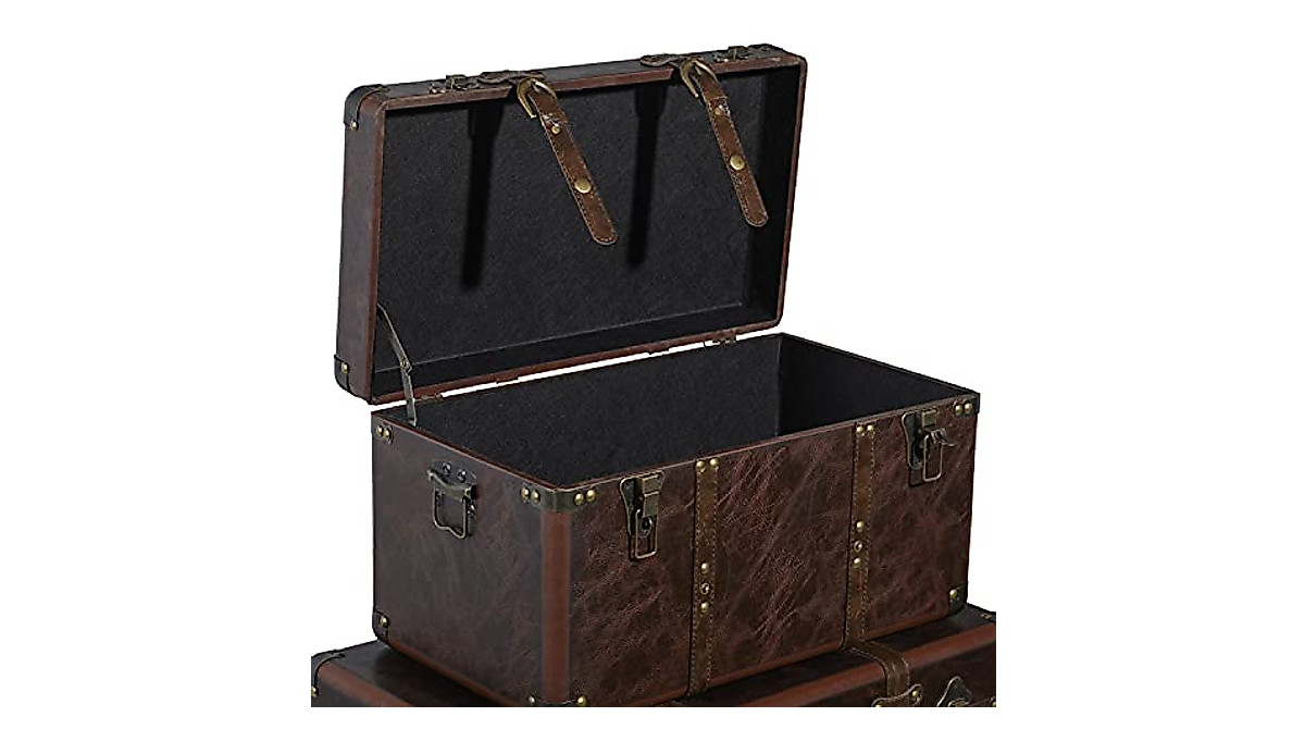 Deco 79 Faux Leather Storage Trunks - Set of 3