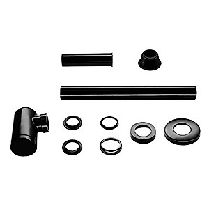 Matte Black Brass Bottle P Waste Trap Decorative Adjustable Height 1 1/4″Drain Pipe Tube Kit for Bathroom Vessel Sink Lavatory with Overflow (HM2020)