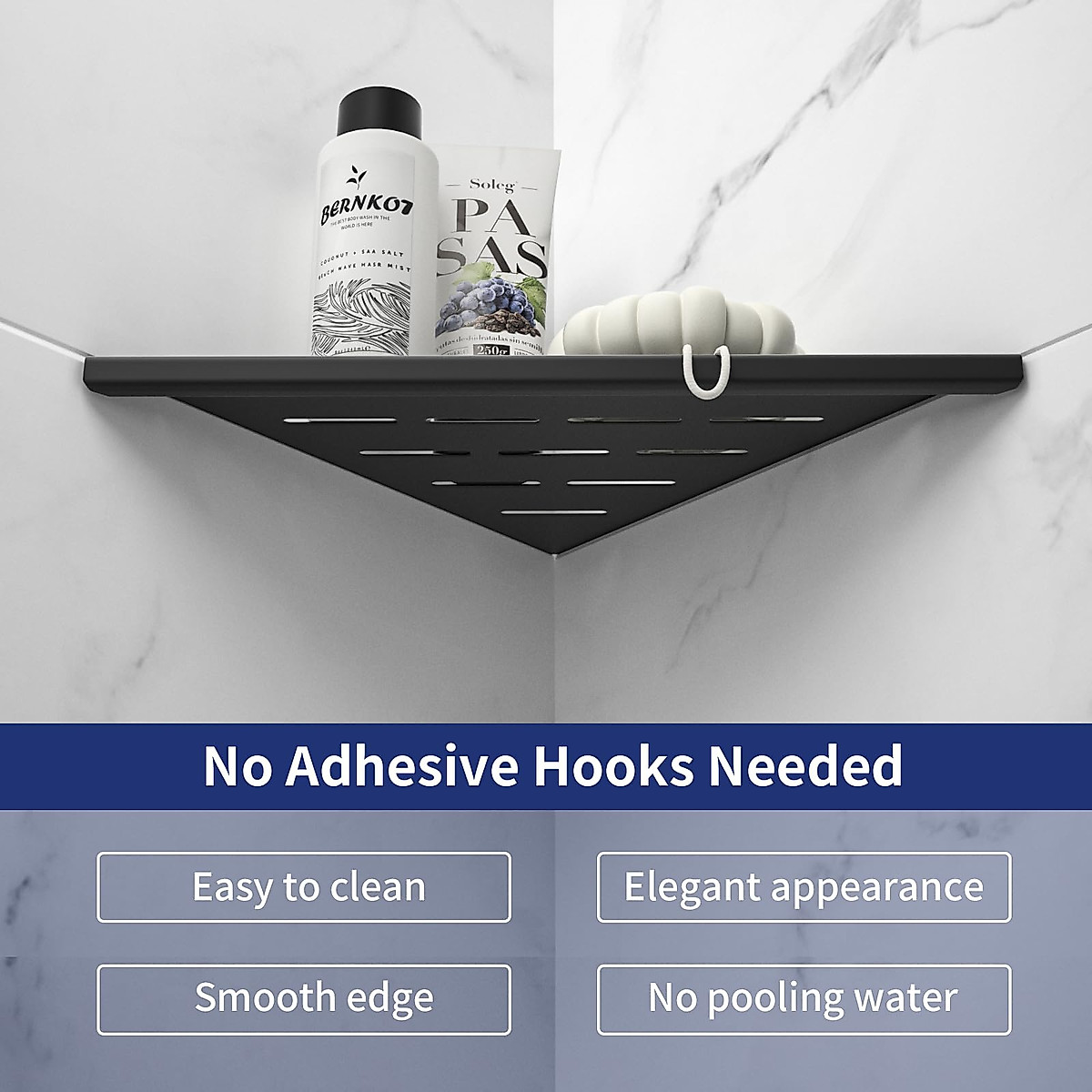 Bernkot 10'' Corner Shower Shelf 2PCS, 304 Stainless Steel Grout in Bathroom Shelves for Tiled Wall, No Drilling Needed (10'', Black)