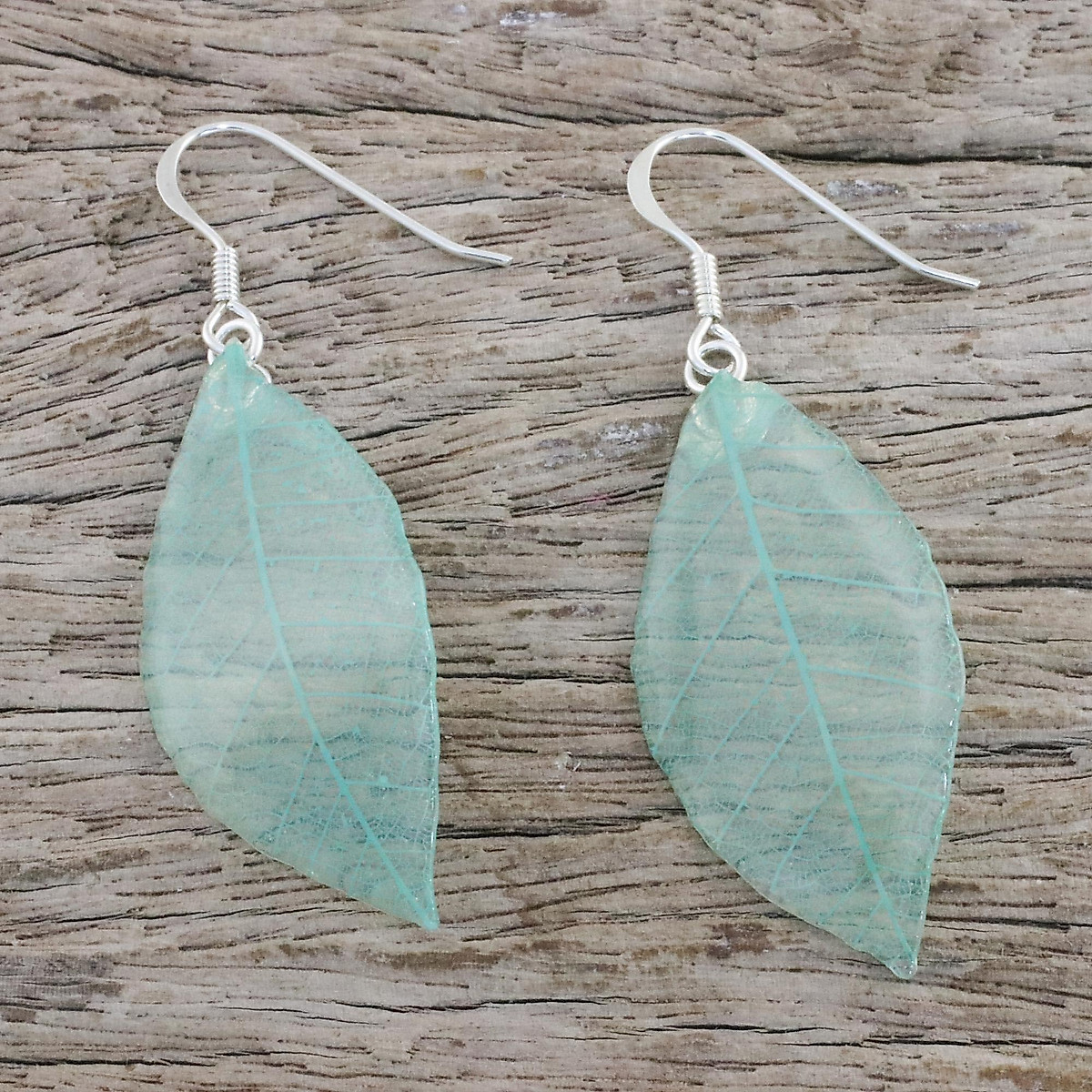 NOVICA Artisan Handmade Natural Leaf Dangle Earrings Jade from Thailand Sterling Silver No Stone Nature Tree [2.2 in L x 0.8 in W] ' Stunning Nature in Jade'