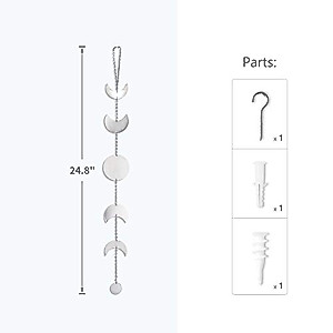 Mkono Moon Phase Wall Hanging Metal Boho Home Decor Vertical Chic Moon Garland Christmas Ornaments for Dorm Nursery Bedroom Living Room Apartment Office, Decorative Wall Art Gift for Girls Mom, Silver