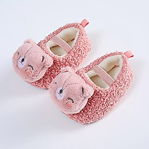 Lykmera Winter Children Baby Toddler Shoes Boys Girls Floor Shoes Flat Bottom Non Slip Plush Warm Cartoon Fleece Slippers (B, 3-6 Months)
