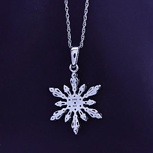 AFFY Baguette & Round White Cubic Zirconia Snowflake Charm Pendant Necklace in 14k White Gold Over Sterling Silver