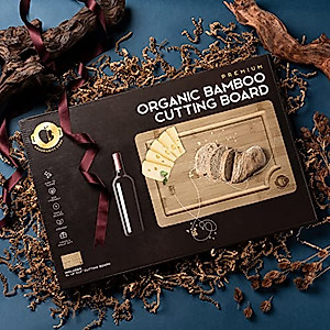 Extra Large Wooden Cutting Board | Organic Bamboo Kitchen Cutting Board | Large Charcuterie Board | Wooden Cutting Board for Meat with Juice Groove and Hidden Handles [18”x12”] | By Gourmanity Cook