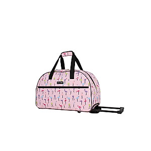 Betsey Johnson Designer Carry On Luggage Collection - Lightweight Pattern 22 Inch Duffel Bag- Weekender Overnight Business Travel Suitcase with 2- Rolling Spinner Wheels (Colorful Flamingo)