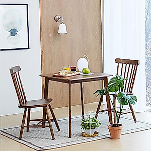 Livinia Aslan Malaysian Oak Dining Chair Set of Two, Country Farmhouse High Spindle Back Wooden Side Chairs (Walnut)