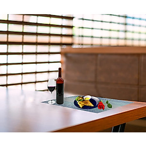 Canglifull Placemats Set of 4, Vinyl Woven Placemats, Beautiful Washable and Durable Non-Slip Table Placemats, Indoor/Outdoor Placemats (Blue, 4)