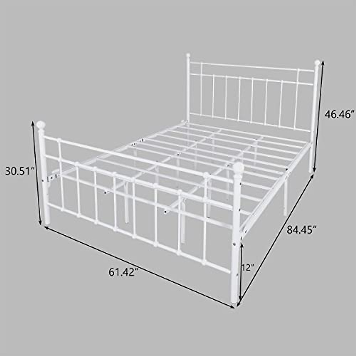 BOFENG Queen Bed Frame with Headboard and Footboard Metal Platform Bed Frame Queen Size Sturdy/No Squeaky Premium Heavy Duty Steel Slabs (Queen, White)