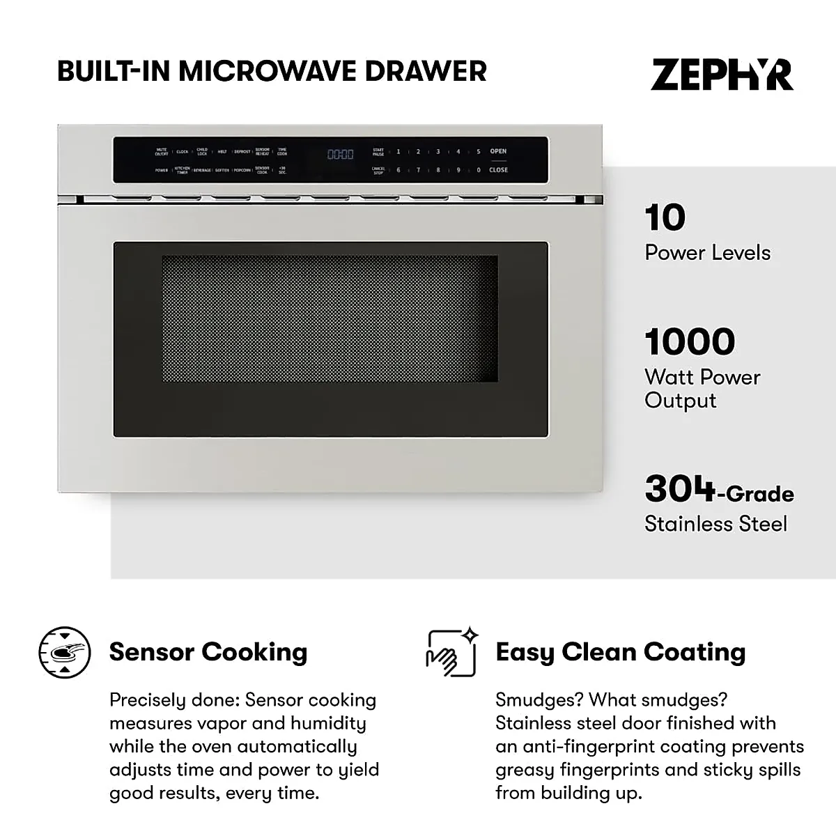 Zephyr 24 inch Built In Drawer Microwave Oven Under Cabinet - Under Counter Pull Out Microwave Drawer 1.2 cu ft